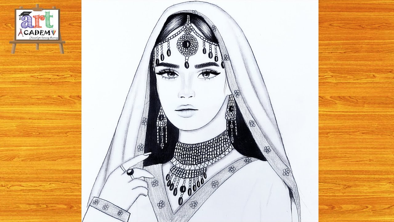 How to draw a beautiful traditional Girl with saree || Pencil Sketch ...