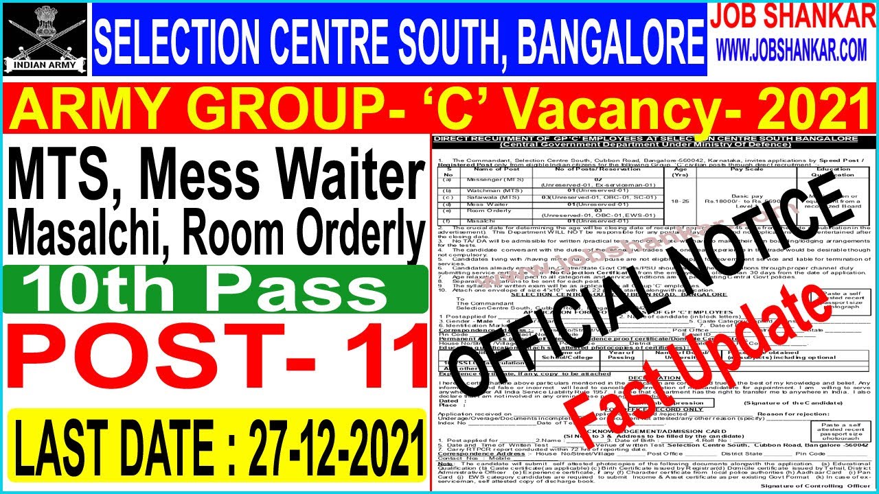 Selection Centre South Bangalore, MTS, Mess Waiter & Other Post ...