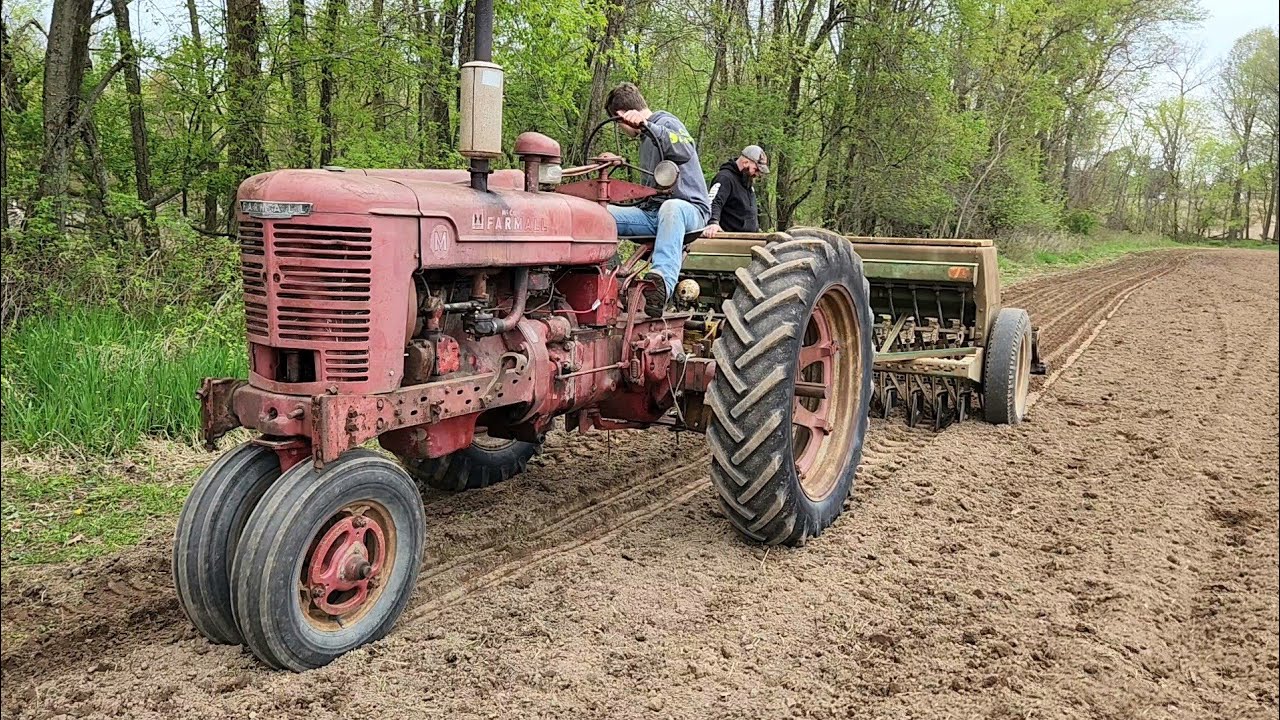 Planting alfalfa with 1948 Farmall M - YouTube