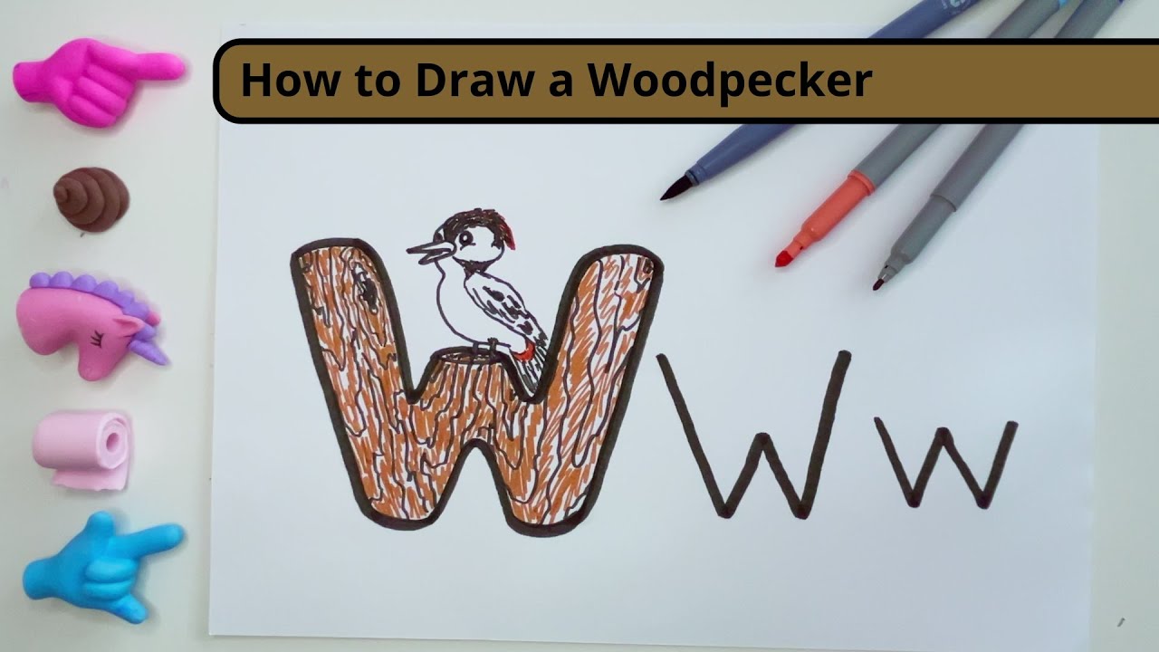 How to Draw a Woodpecker – Easy Drawing for Kids | Letter W - YouTube