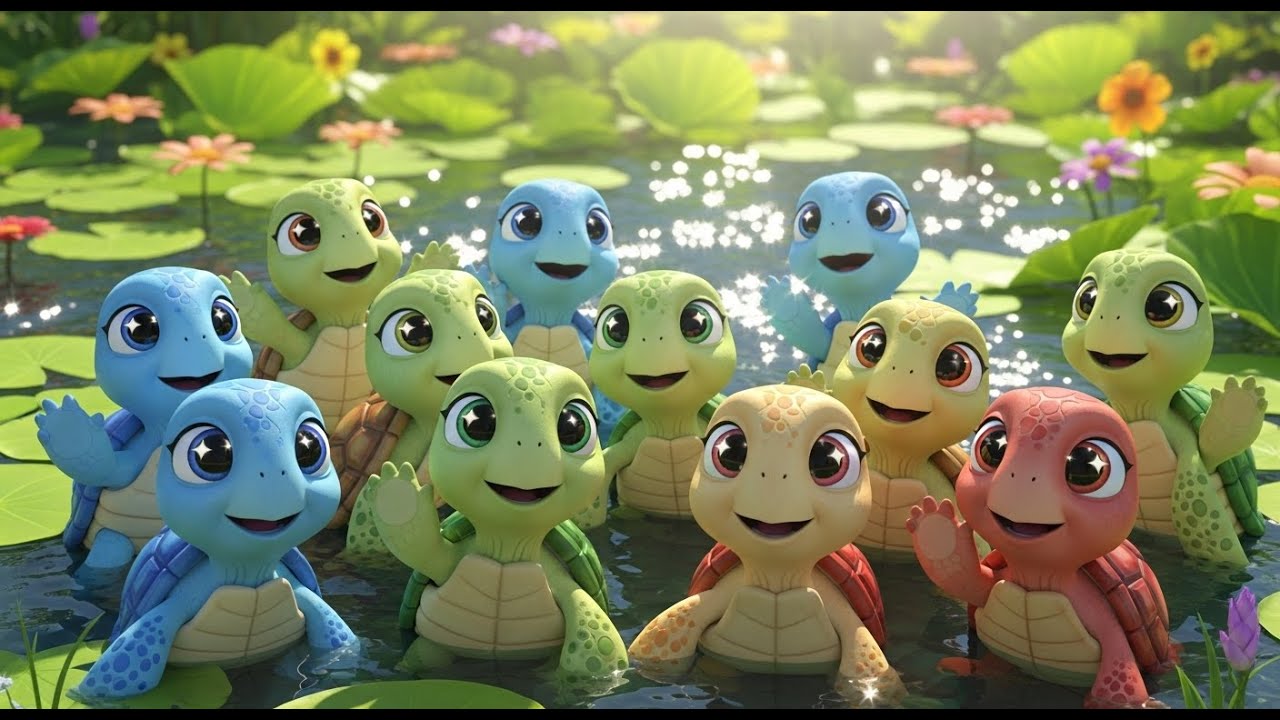Ten Little Turtles by the Pond 🐢🌿 | Counting Song for Kids | Learn ...