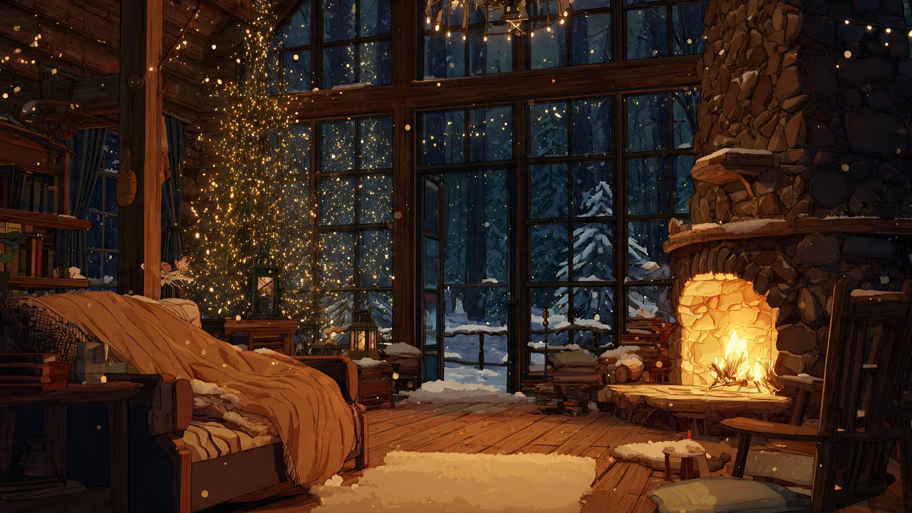 Cozy Christmas Cabin 🎄 Happy New Year & Instrumental Christmas Music ...
