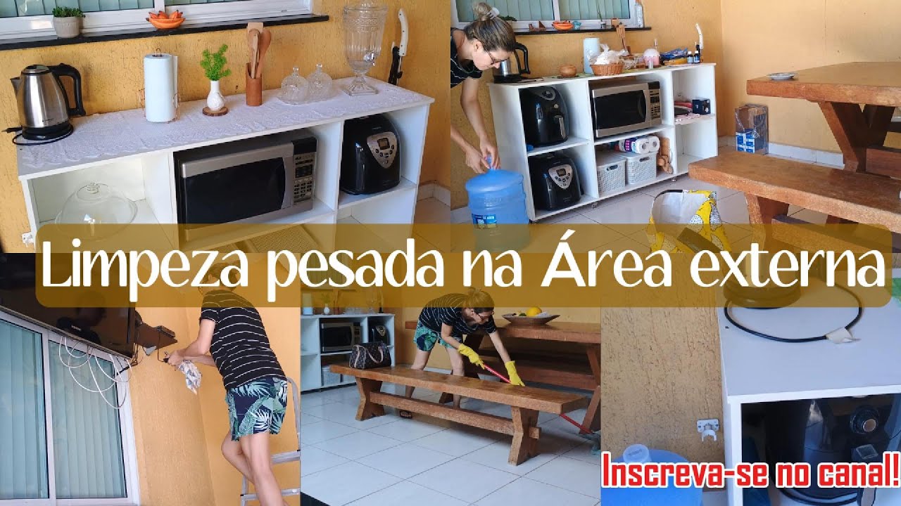 LIMPEZA PESADA na área externa/ lavei a parede/mudei decoração do ...