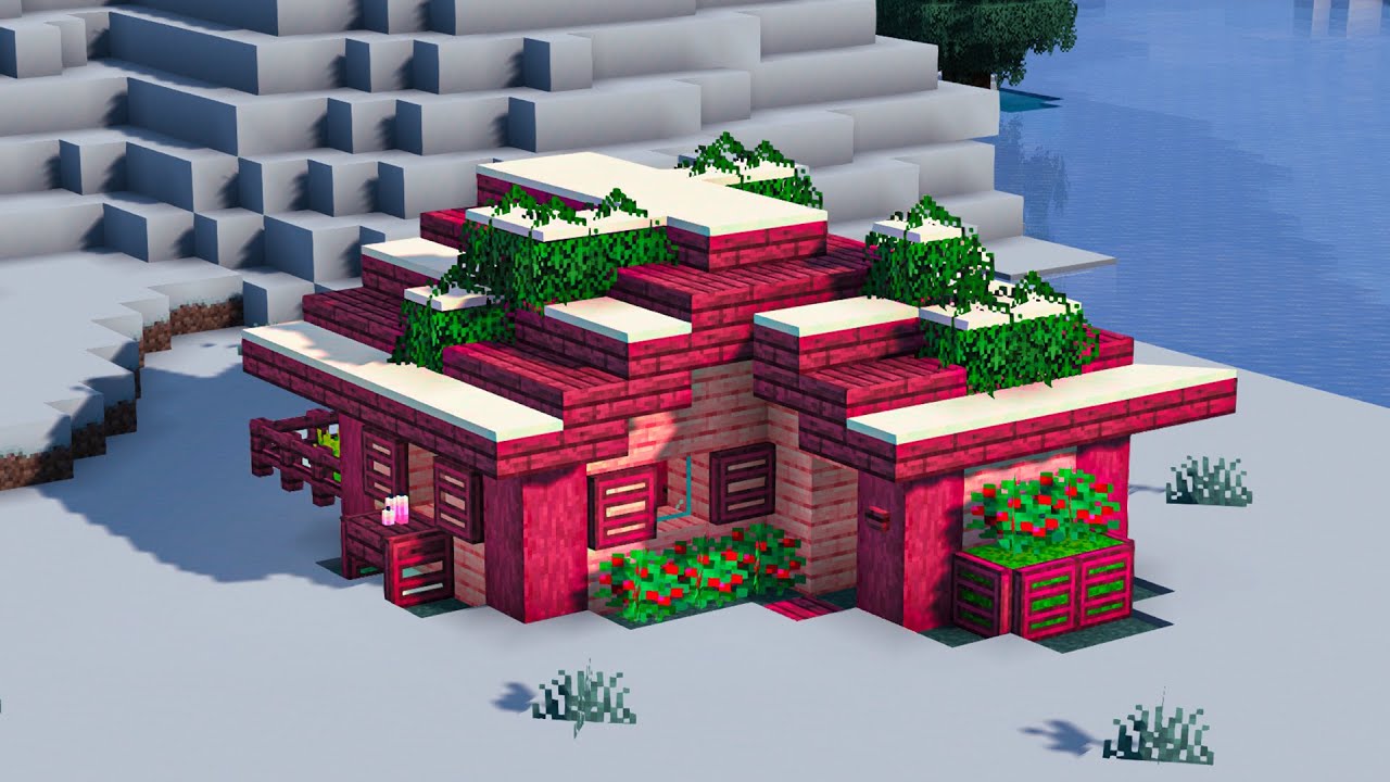 Minecraft! How to build a Crimson Cherry Blossom Survival House! Build ...