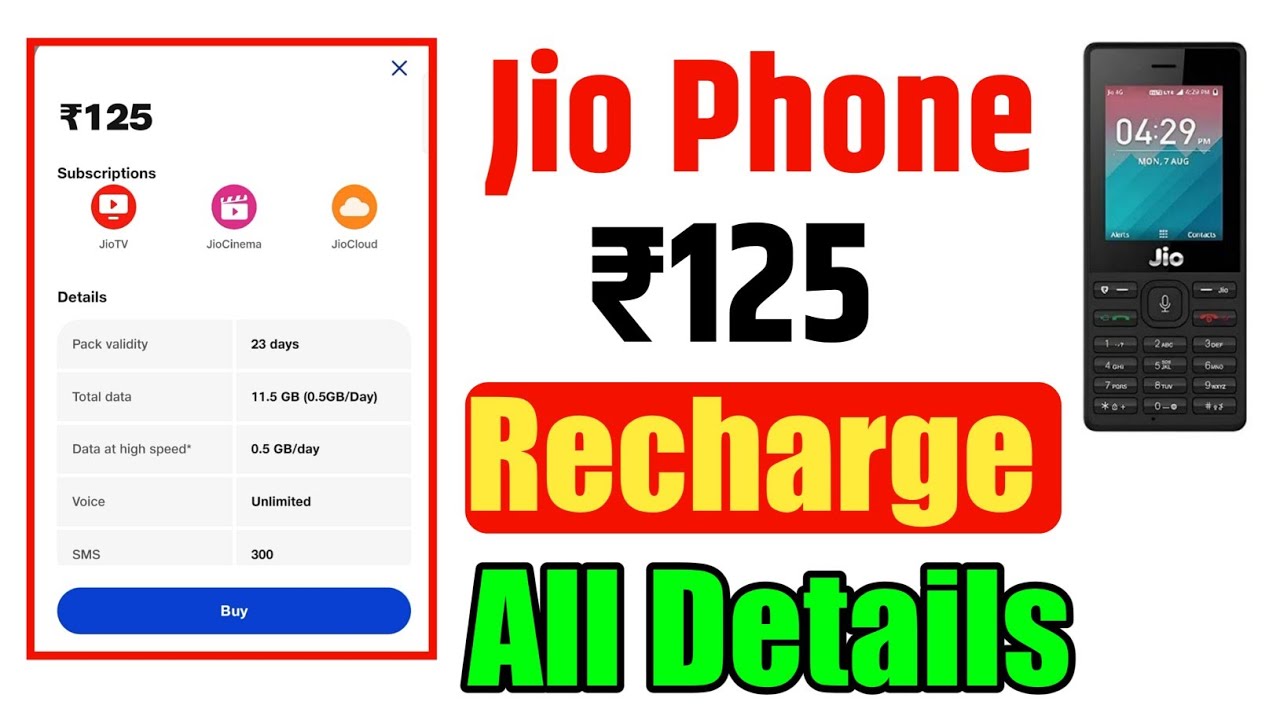 Jio Phone ₹125 Recharge Plan All Details And Validity | Jio Phone ...