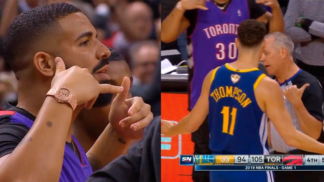 Drake doing the Hotline Bling dance after Klay Thompson gets a ...