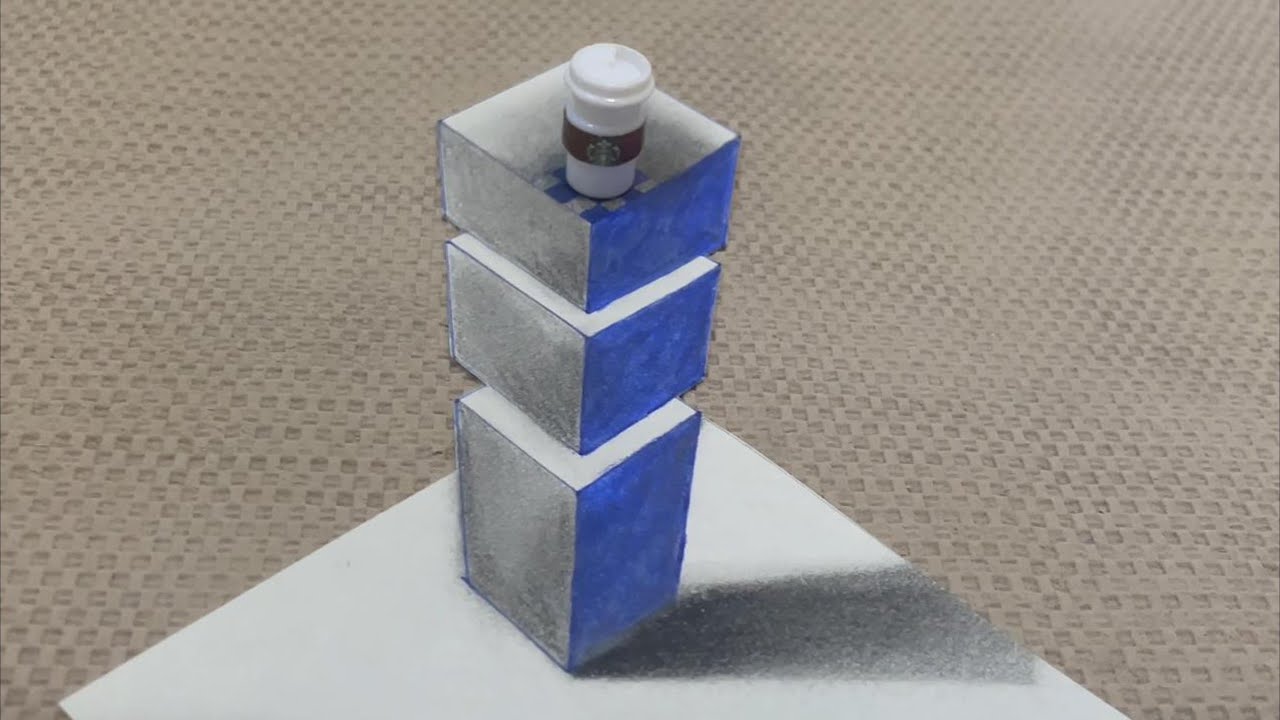 3D Stacked Cube Tower Drawing: Impressive Optical Illusion Art | Step ...