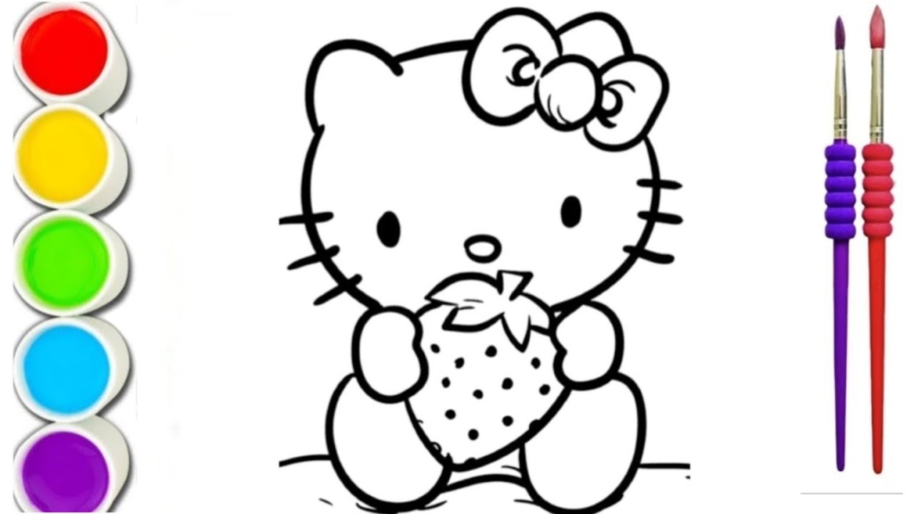 Hello Kitty With strawberry 🍓 Drawing Colouring For kids & Toddlers ll ...