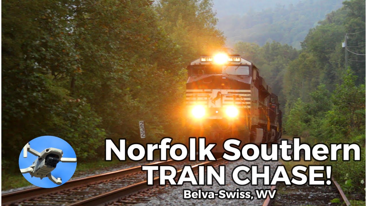 TRAIN CHASE! Belva Swiss, WV Norfolk Southern train on the WV Secondary ...