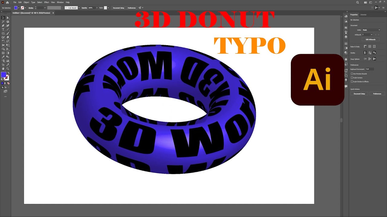 Easy to Create 3D Donut Text Effect - Adobe Illustrator - YouTube