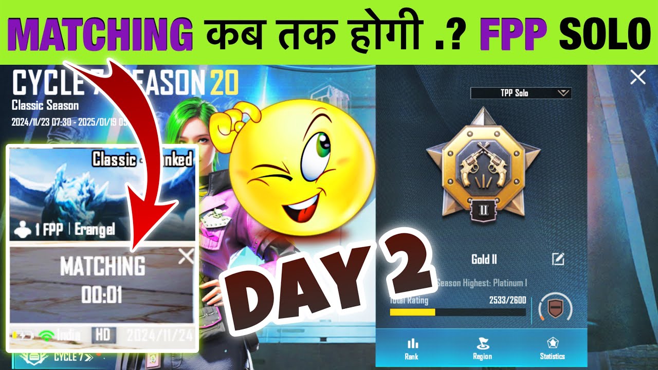 🇮🇳FPP SOLO : DAY 2 - MATCHING LAST DATE ..?. BEST TIME FOR RANK PUSH ...