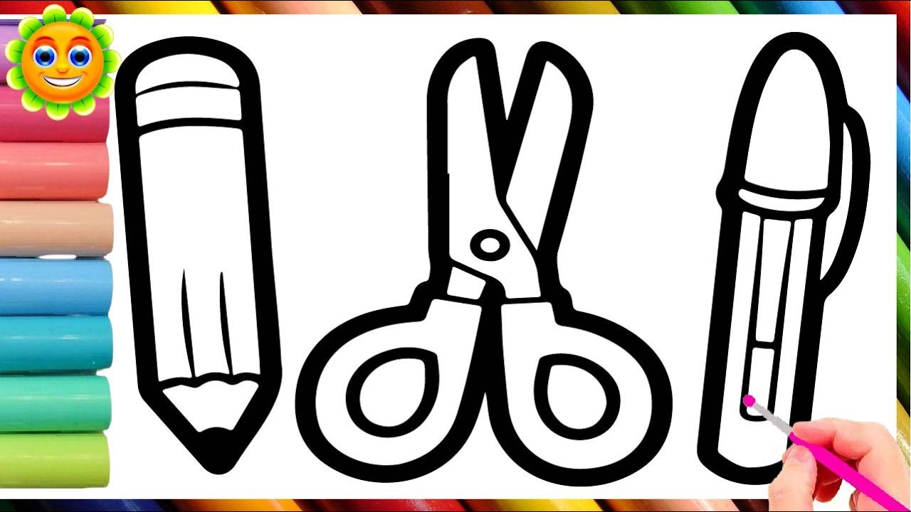 School Supplies Drawing, Painting and Coloring for Kids . How to draw ...