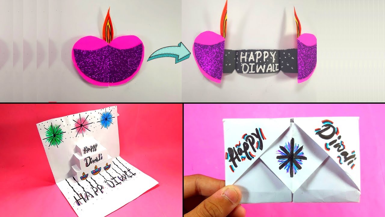 3 Diwali Greeting Cards | Origami Diwali Diya card | Diwali Pop up Card ...