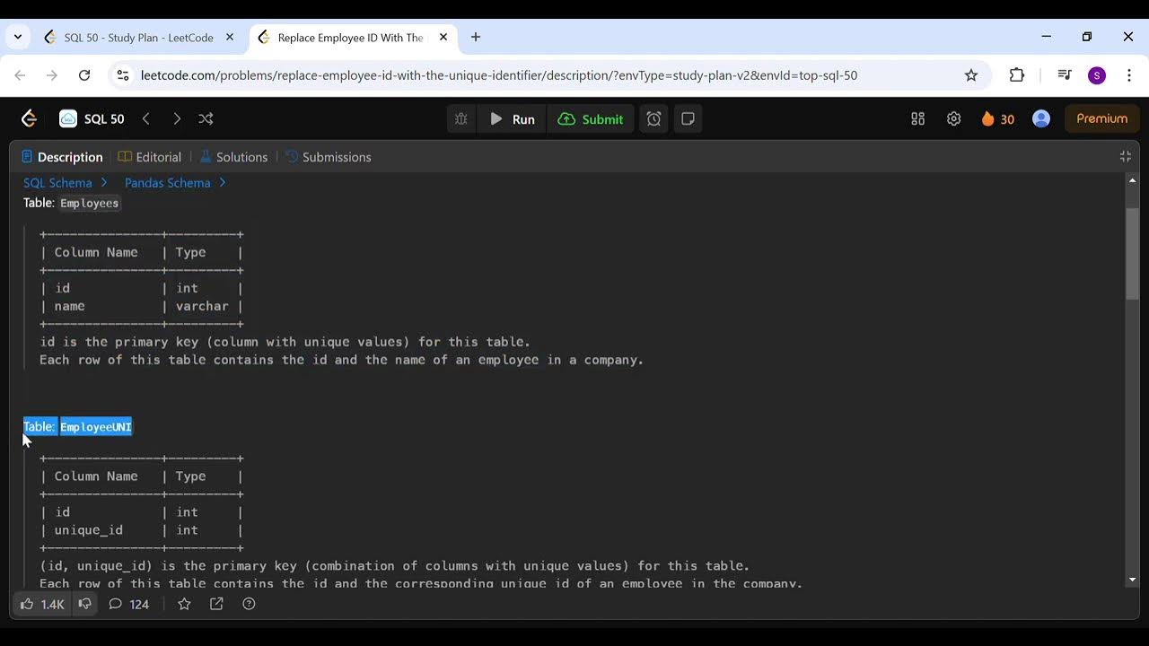 Leetcode Sql 50 Replace Employee Id With The Unique Identifier
