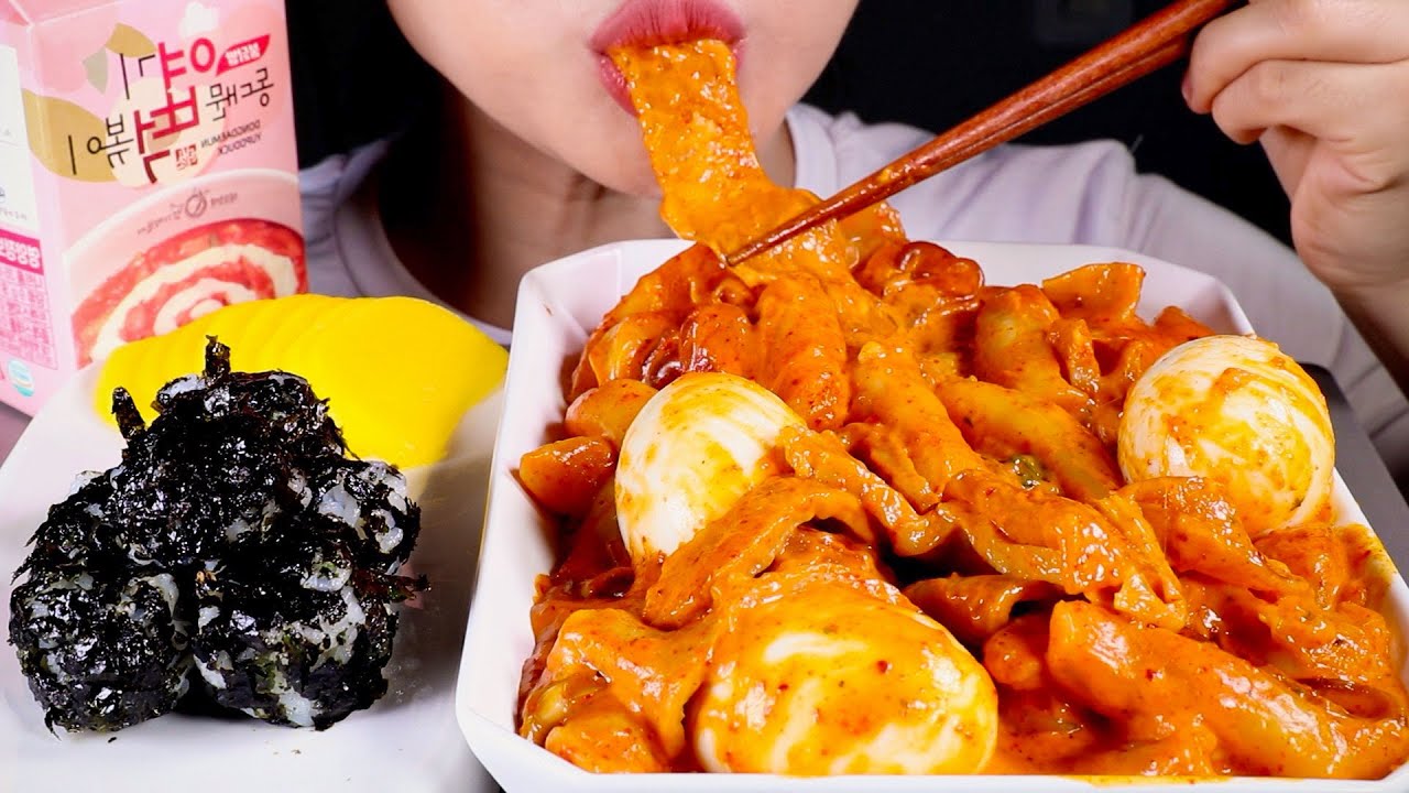 ASMR 반숙계란, 중국당면 추가한 로제엽떡 먹방 | Rose Tteokbokki with Boiled Eggs and ...