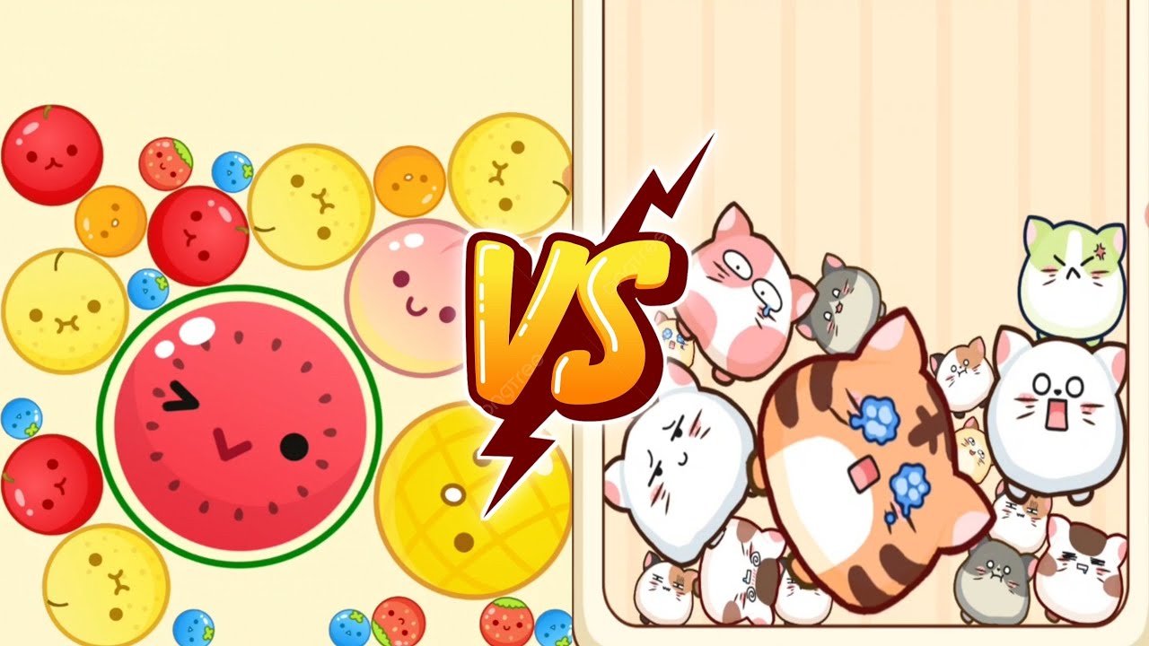 Watermelon vs Cat Chill Animal Drop (Watermelon Game) Fruit Merge Suika ...