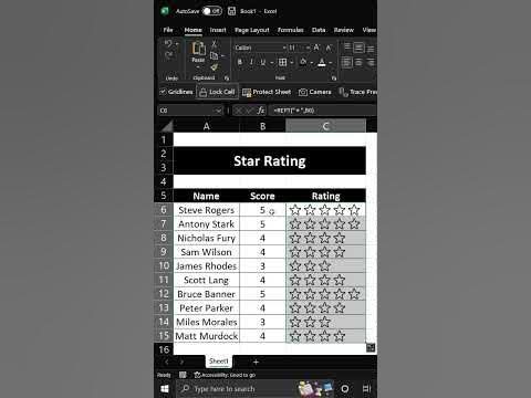 Five star rating in Excel #rept #repeat #text #function #excel #formula #rating #star - YouTube