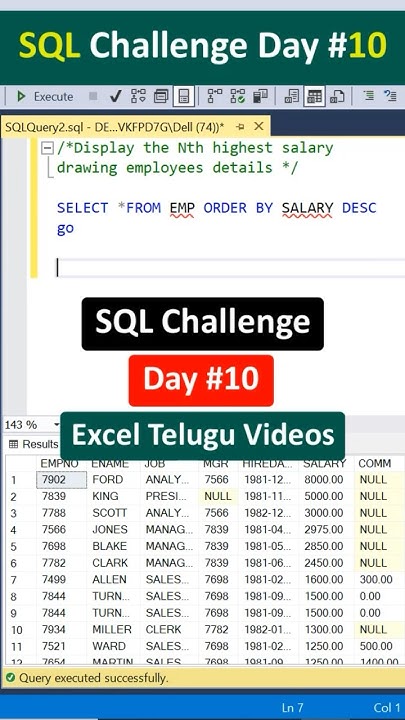 Sql Challenge Day 10 In Telugu Sql Telugu Tutorial Sql Excel Youtube