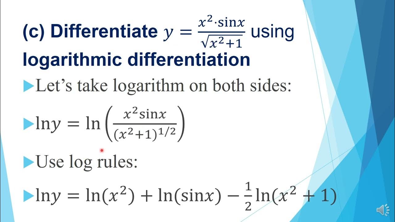 Differentiation on trigonometric hyperbolic and logarithmic questions with solution - YouTube