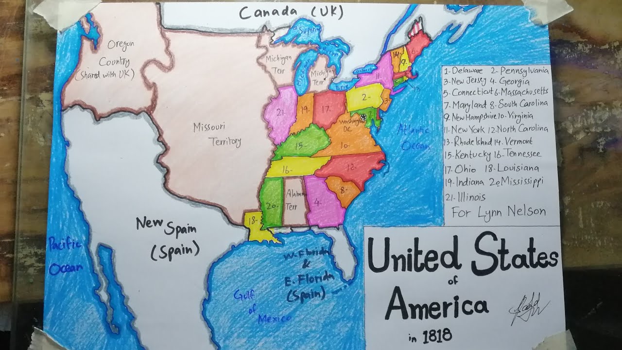 How to draw 1818 United States map easy SAAD - YouTube