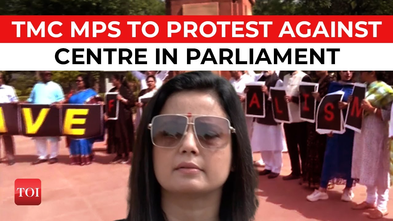 Mahua Moitra and other TMC MPs protest against Centre in Parliament ...