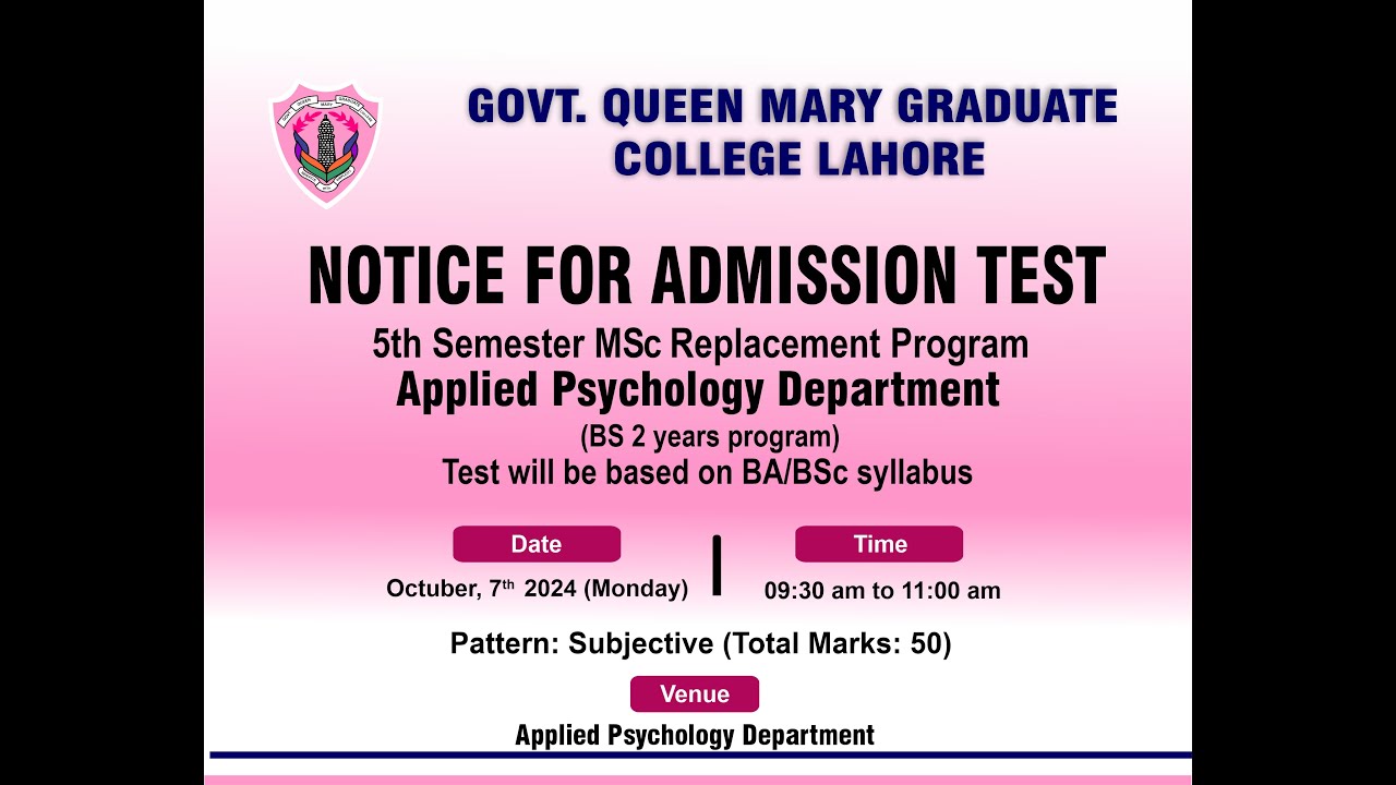 5TH SEMESTER ADMISSION ENTRY TEST NOTICE PSYCHOLOGY DEPARTMENT, GOVT ...