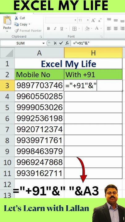 Stop Typing +91 Manually - Excel Will Do It For You #Excel #viralshort #country #shorts # ...