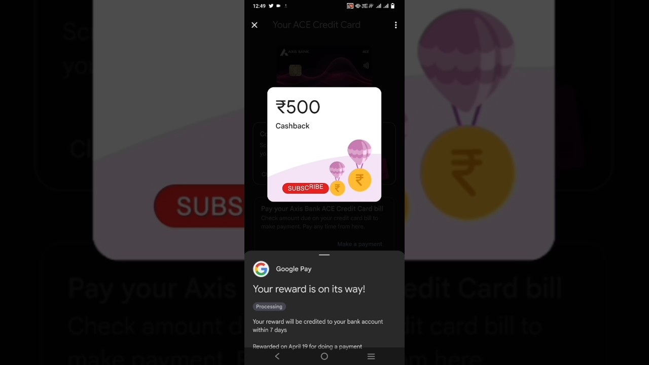 Google Pay Axis Ace Credit Card Approve With 500 Cash Back🥰 #gpay # ...