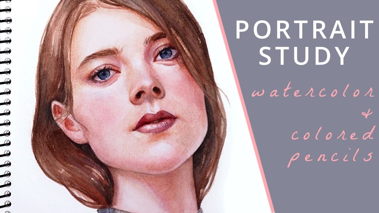 Watercolor + colored pencils portrait study // full painting process ...