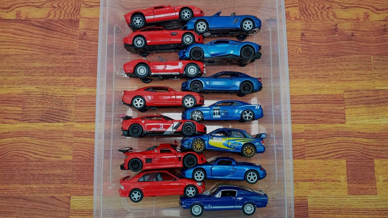 Huge collection of assorted red and blue toy cars out of the box - YouTube