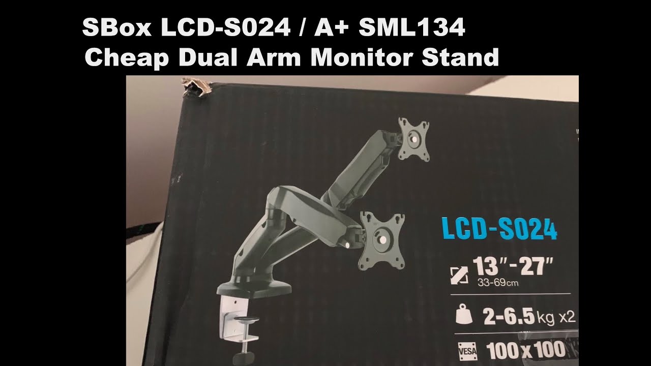 SBox LCD-S024 / A+ SML134 - Cheap Dual Arm Monitor Stand - YouTube