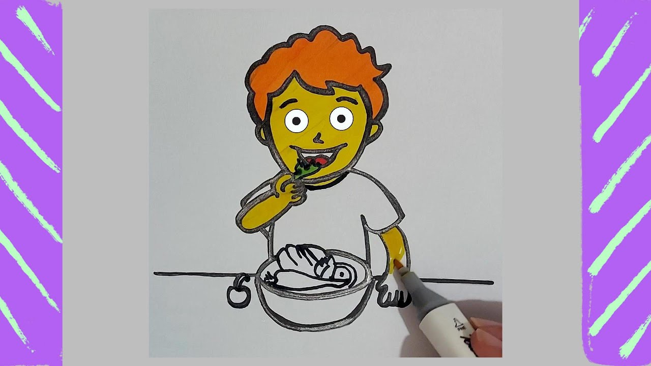 Draw a Kid Eating Vegetables| Easy Drawing for Kids| Cute Drawings # ...