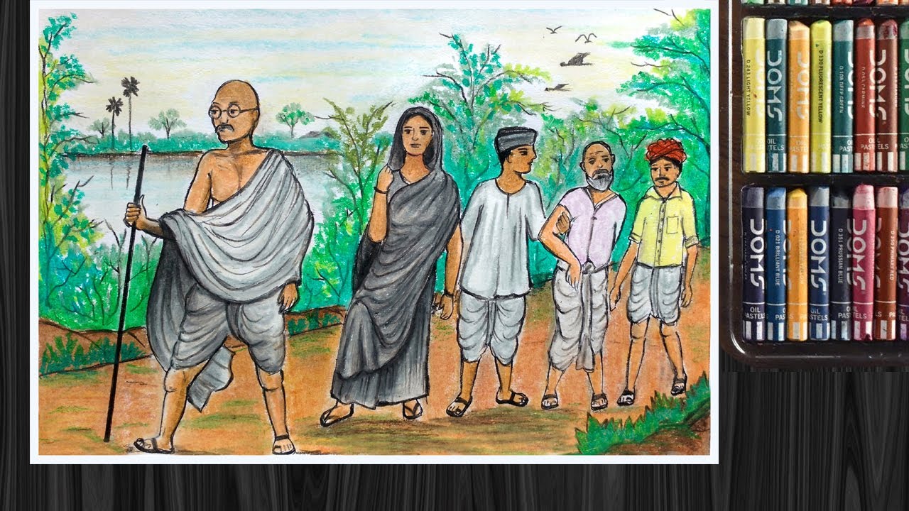 Easy Dandi March Drawing | Gandhi Jayanti Special Drawing | Gandhiji ...