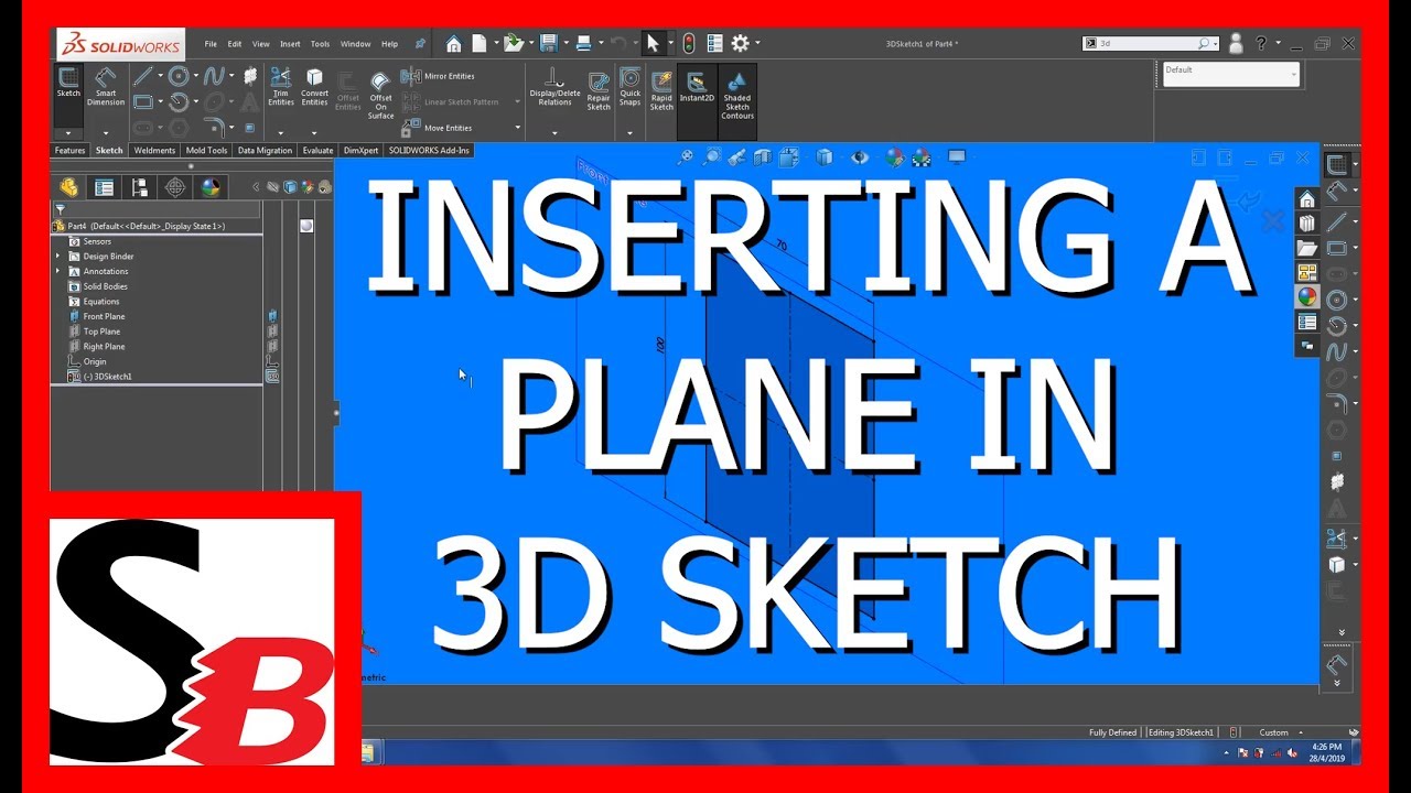 Solidworks - Inserting a Plane in 3D Sketch - YouTube