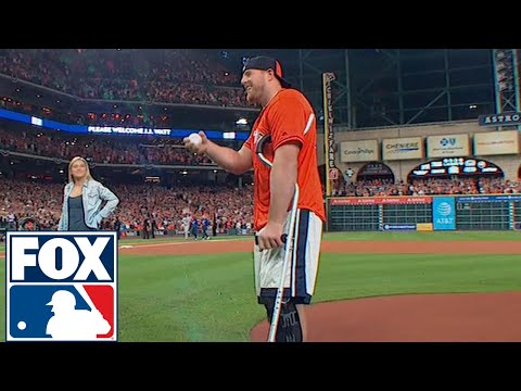 JJ Watt throws out first pitch ahead of Game 3 of the World Series | 2017 MLB Playoffs | FOX MLB