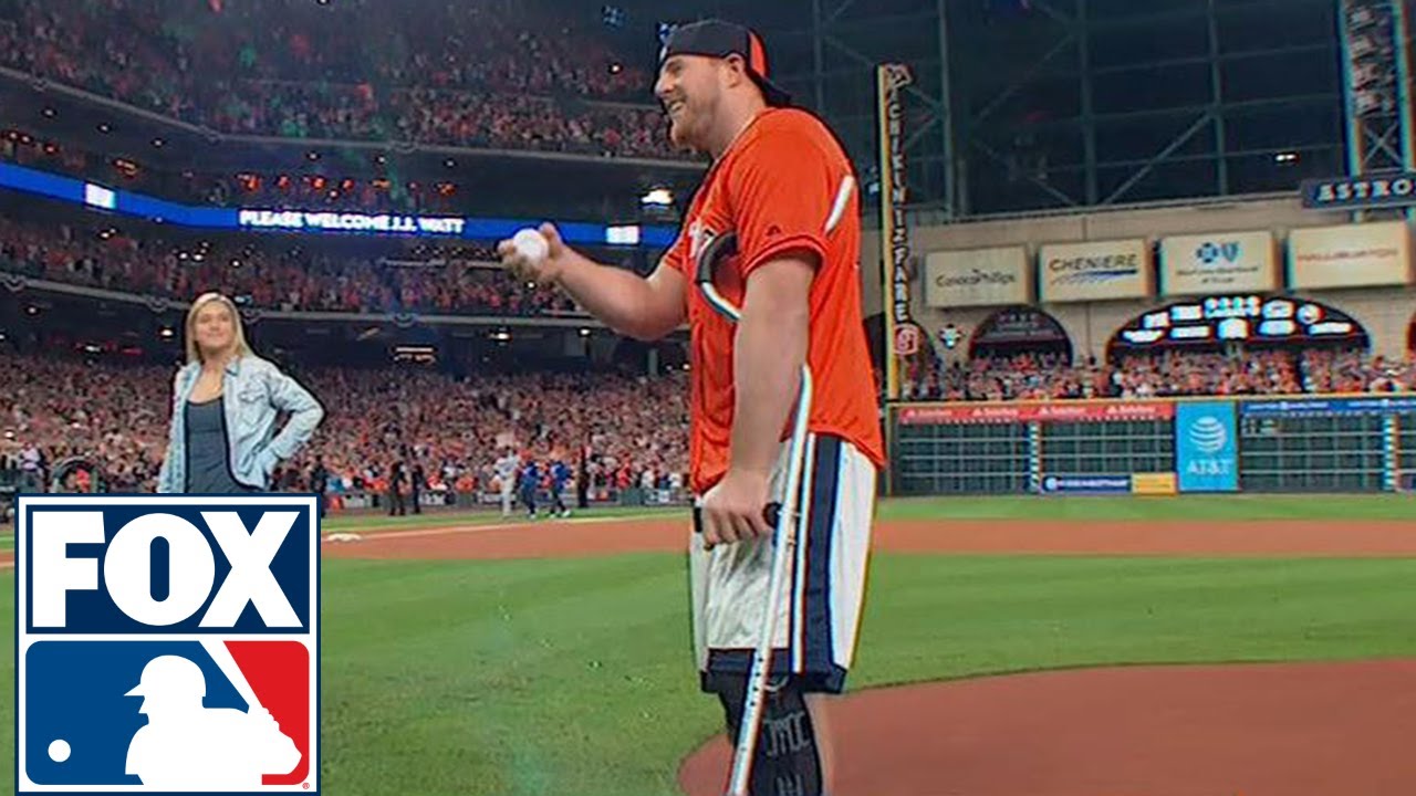 JJ Watt throws out first pitch ahead of Game 3 of the World Series ...