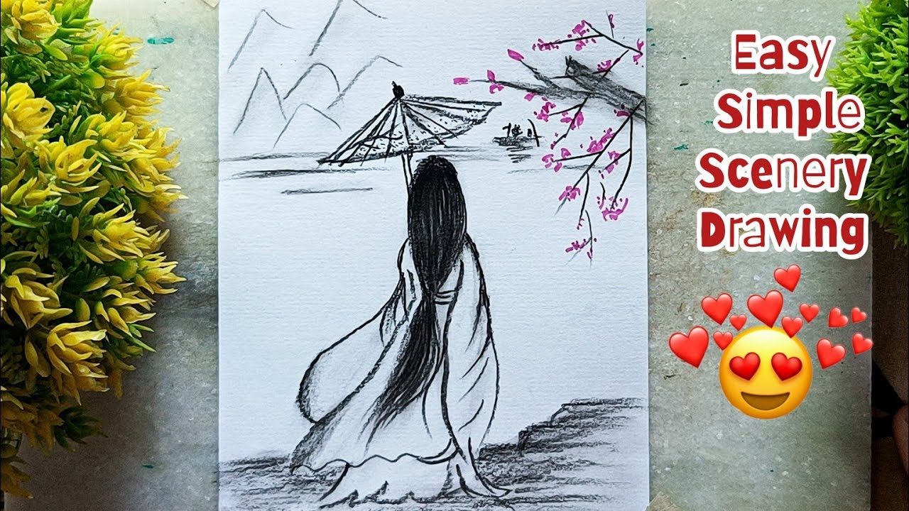 Beautiful Scenery Drawing 🔥 Drawing A beautiful Scenery with Beautiful ...