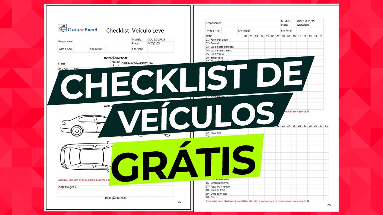 Planilha de checklist de veículos Excel - YouTube