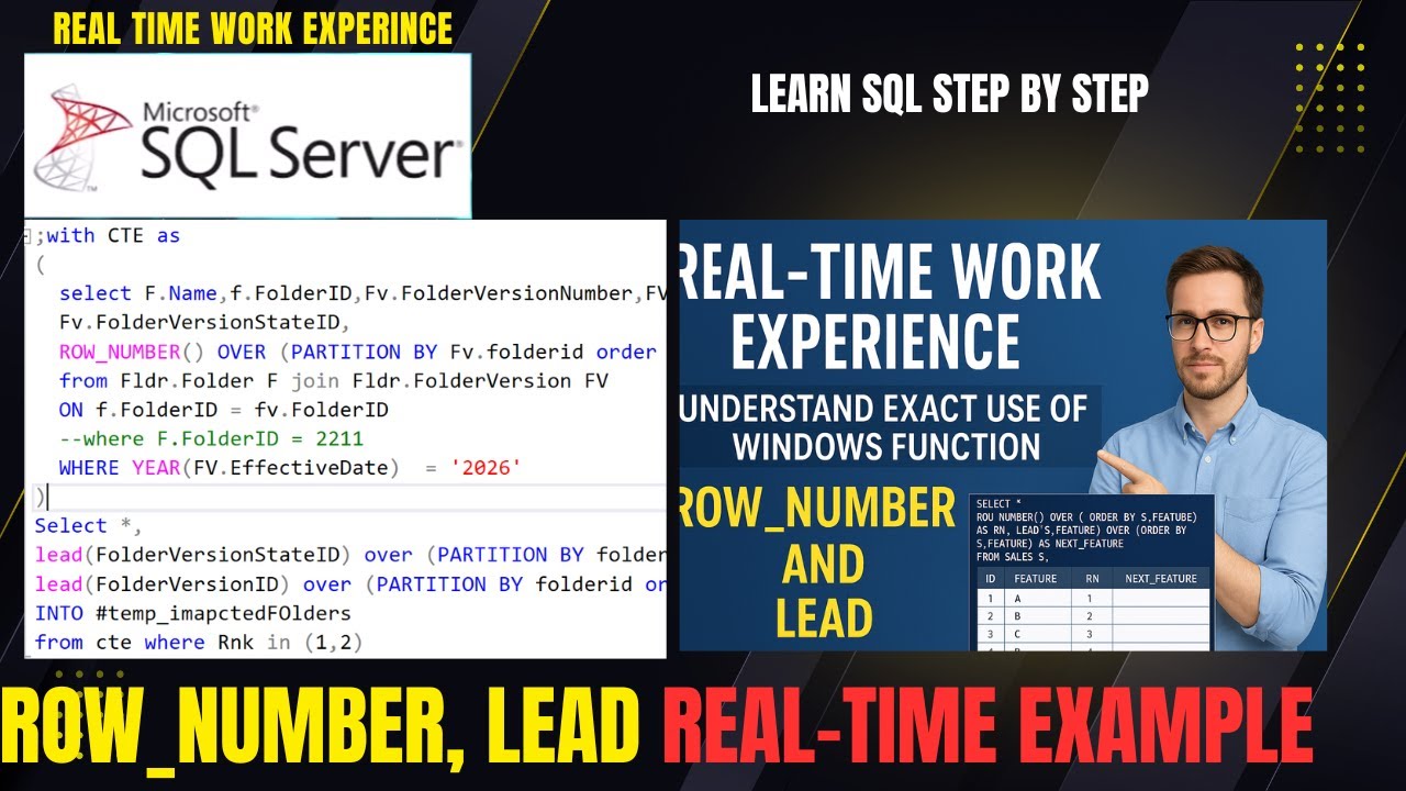 Sql Real Time Work Example of Windows Function Row Number & Lead in Sql | Learn Sql Step By Step ...