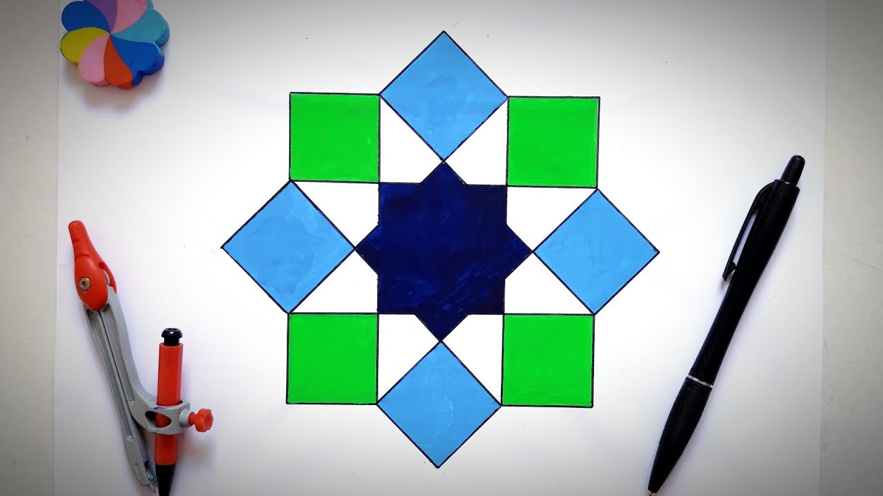 Geometric Art Drawing | Using Squares | Symmetrical Pattern Art | Easy ...