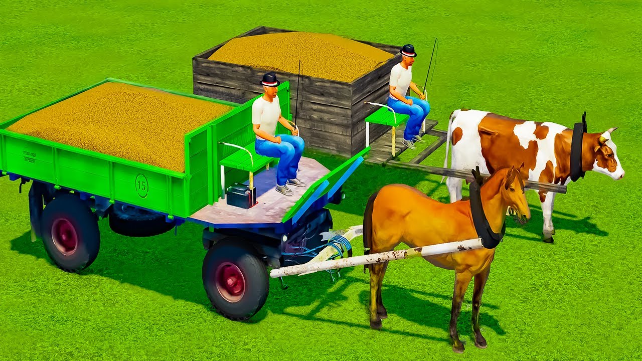 HARVEST & TRANSPORT BARLEY WITH FARM ANIMALS AND CARTS! FS22 - YouTube