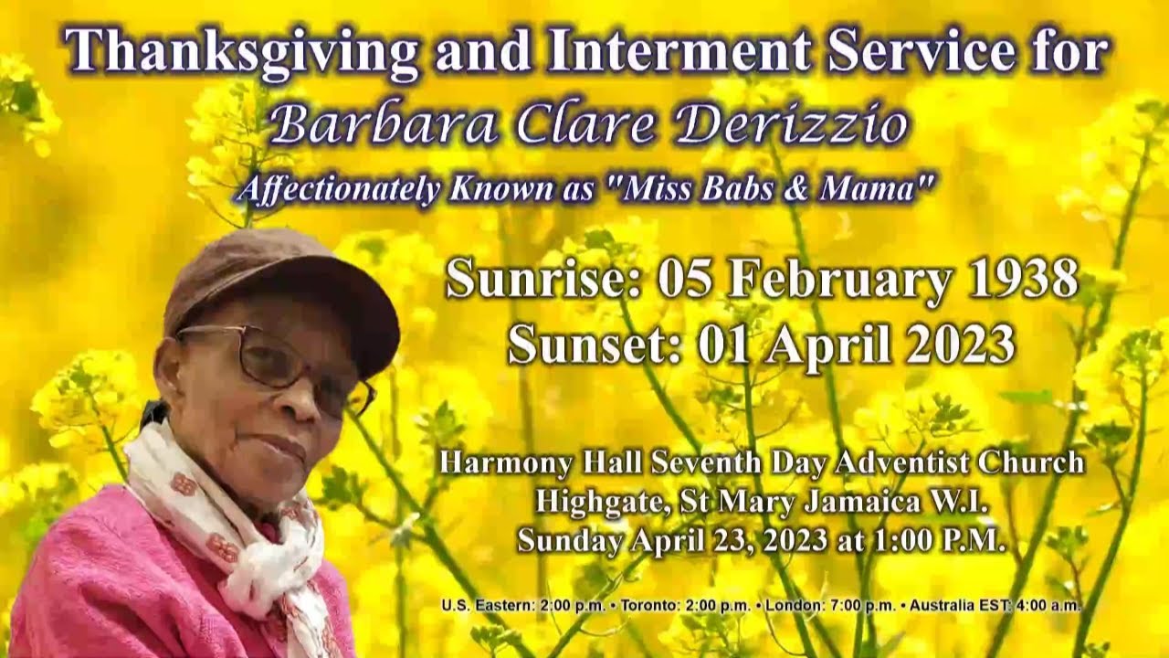 Thanksgiving Service for Barbara Clare Derizzio - YouTube