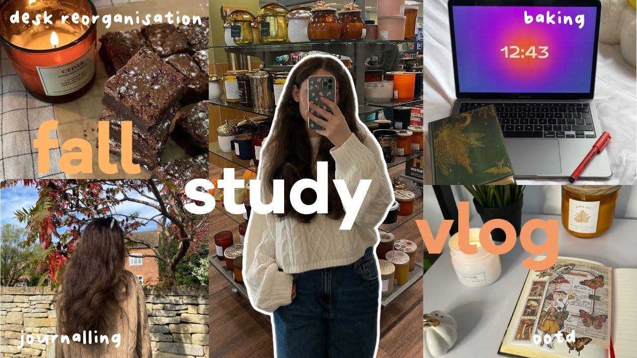COSY FALL STUDY VLOG🕯️🍂🍁📙 studying, baking, desk reorganisation ...