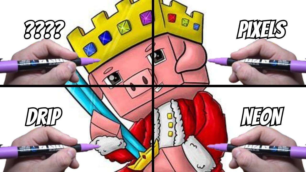 Drawing Technoblade Minecraft Legend in 4 Different Styles! - YouTube
