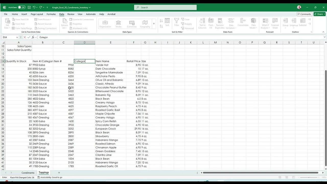 Excel 2G Condiments Inventory Assessment PC and Mac Grader Activity - YouTube