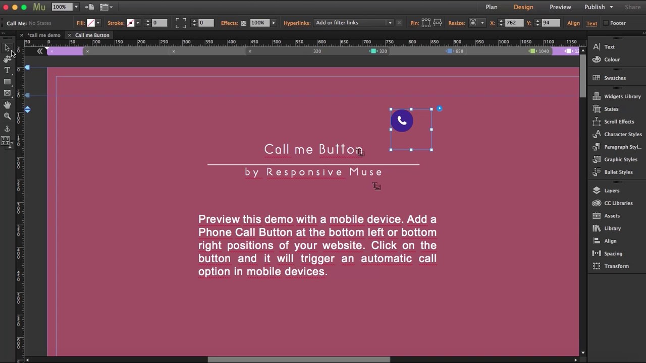 Call me Button Adobe Muse Widget - YouTube