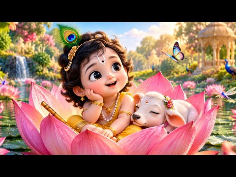 🌸 Jaya Janardhana Krishna | Magical Flower Garden 🌺 | Cute Baby Krishna | Krishna Bhajan