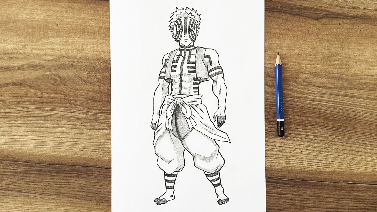How to draw Akaza (Demon Slayer) full body || Akaza drawing step by ...