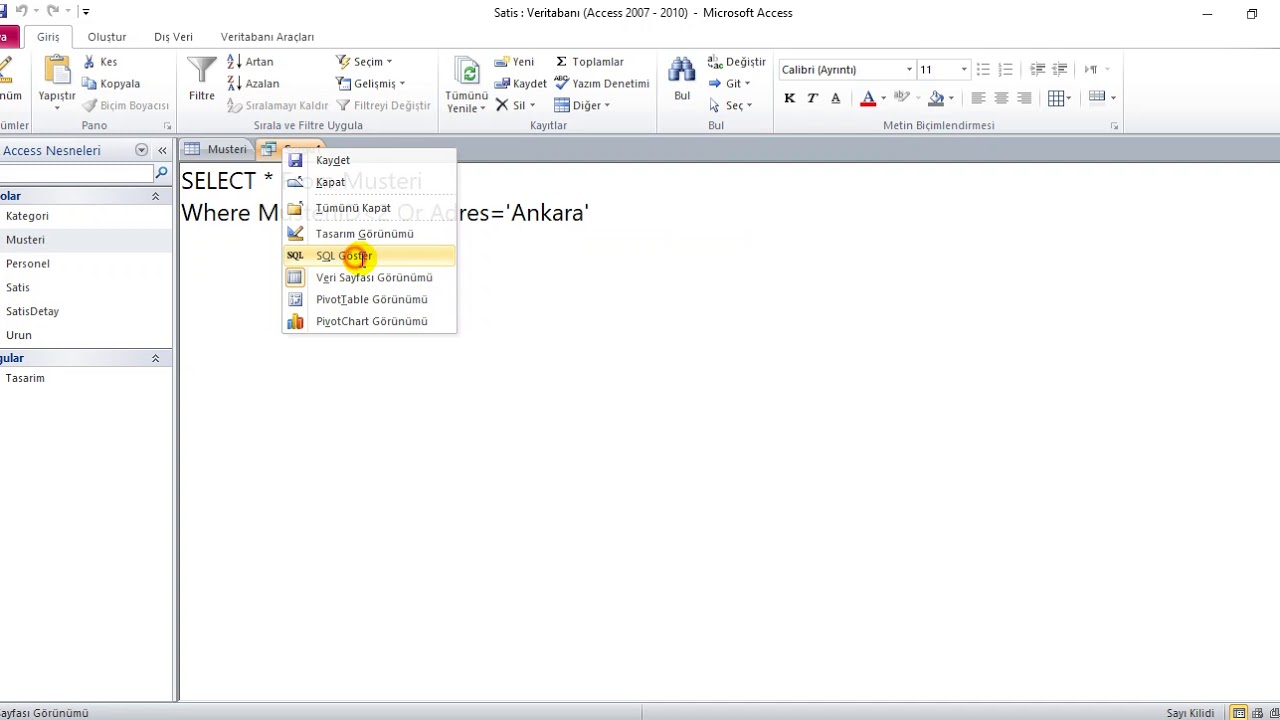 Access Sorgular - Select sorguları temel özellikler - YouTube