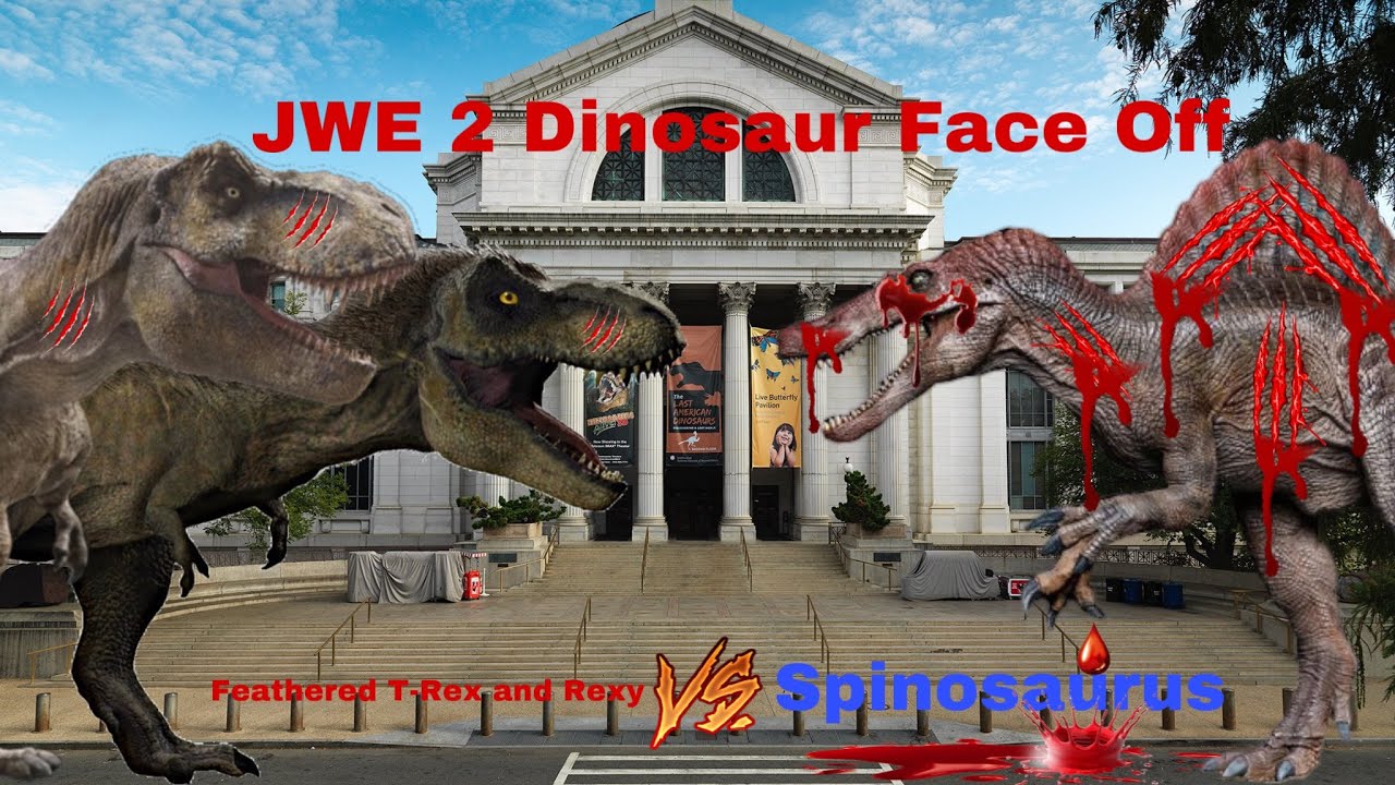 JWE 2 Dinosaur Face Off Feathered T-Rex and Rexy 2022 vs Spinosaurus ...